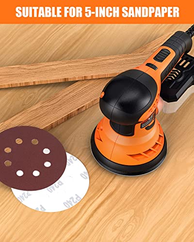 Random Orbital Sander, DWT 2.8A 350W Power Orbital Sander with 7 Variable Speed, 14Pcs Sanding Discs(2Pcs Upgrade Dust-free Sandpaper), Cyclone Box, 5-Inch Corded Electric Sander for Sanding Wood/Rust