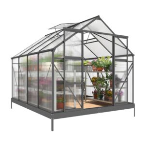 AMERLIFE 8x10x7.5 FT Polycarbonate Greenhouse 2 Sliding Doors 2 Vent Window Walk-in Premium Greenhouse Storage Shed Sunroom Aluminum Large Hot House for Outdoor Garden Backyard Matte Black