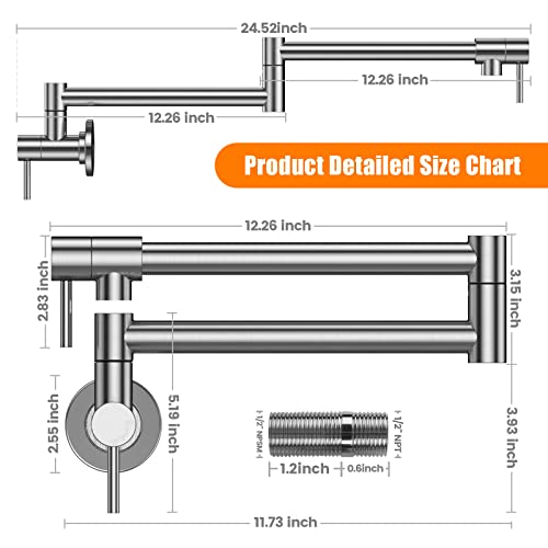 YASFEL Modern Pot Filler Faucet Brushed Nickel, Pot Faucet Stainless Steel, Pot Filler Folding Faucet Wall Mount Farmhouse Pot Filler Faucet, Brushed Nickel