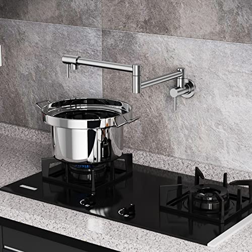 YASFEL Modern Pot Filler Faucet Brushed Nickel, Pot Faucet Stainless Steel, Pot Filler Folding Faucet Wall Mount Farmhouse Pot Filler Faucet, Brushed Nickel