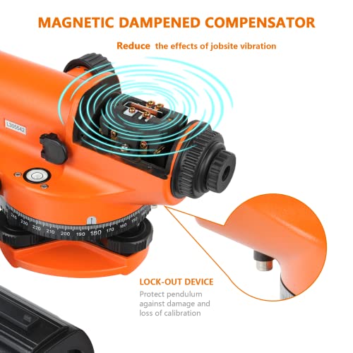 Automatic Optical Level 32X with Self-Leveling Magnetic Dampened Compensator and Transport Lock, Height/Distance/Angle Measuring Tool 393Ft of 3/10" at 100Ft Leveling Accuracy IP54 Waterproof