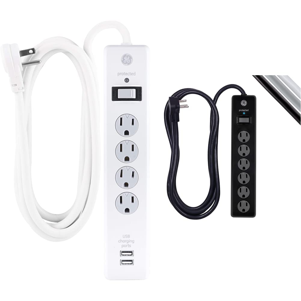 GE Surge Protector Bundle with 4 Outlets, 2 USB Ports, 10ft Cord and 6 Outlets