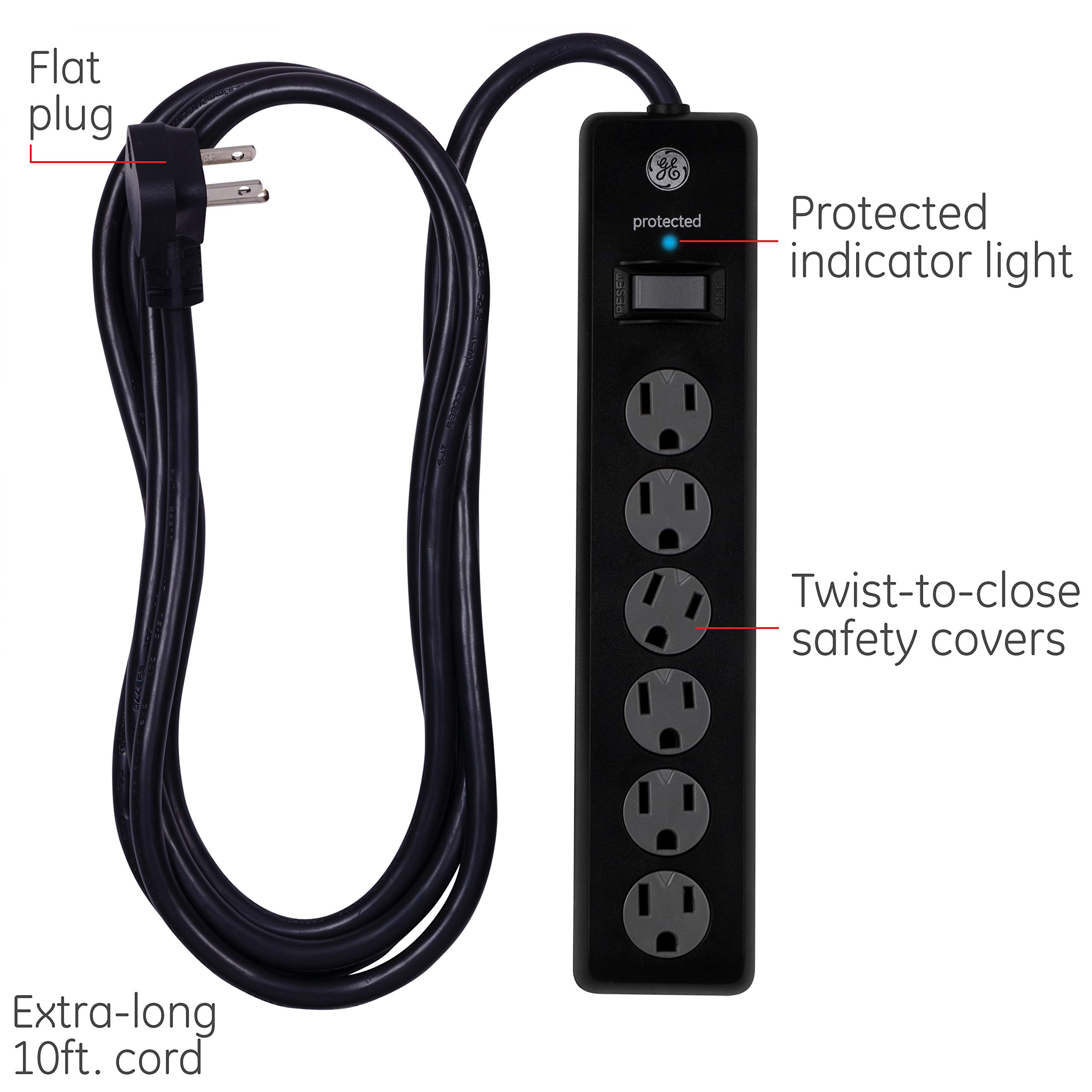 GE Surge Protector Bundle with 4 Outlets, 2 USB Ports, 10ft Cord and 6 Outlets