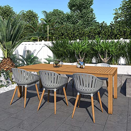 Brampton Patio Brampton Venice 7-Piece Rectangular Dining Set | Light Teak Finish and Grey Chairs | Ideal for Patio and Outdoors