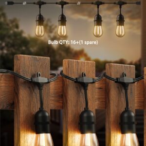 Brightown 52FT S14 Outdoor String Lights -Shatterproof Patio Lights with Waterproof Porch Hanging Lights Commercial Grade Outside Light for Cafe, Bistro, Garden, Backyard