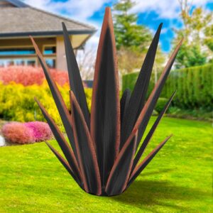 kodibo large tequila rustic sculpture, rustic metal agave plants for outdoor patio yard, home decor hand painted metal agave garden yard statue, outdoor lawn ornaments yard stakes (black -l)