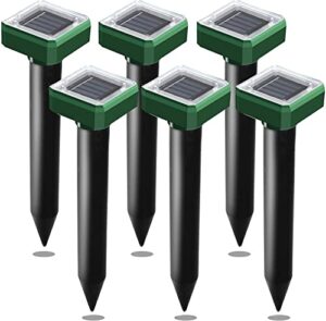 6 pk solar mole repellent outdoor ultrasonic gopher control spikes, groundhog repeller snake rodent gopher spikes chaser pest (6)