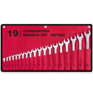 19-piece metric combination wrench set, 6mm - 24mm sizes | roll-up pouch, ideal for household, garage, workshop, auto repairs