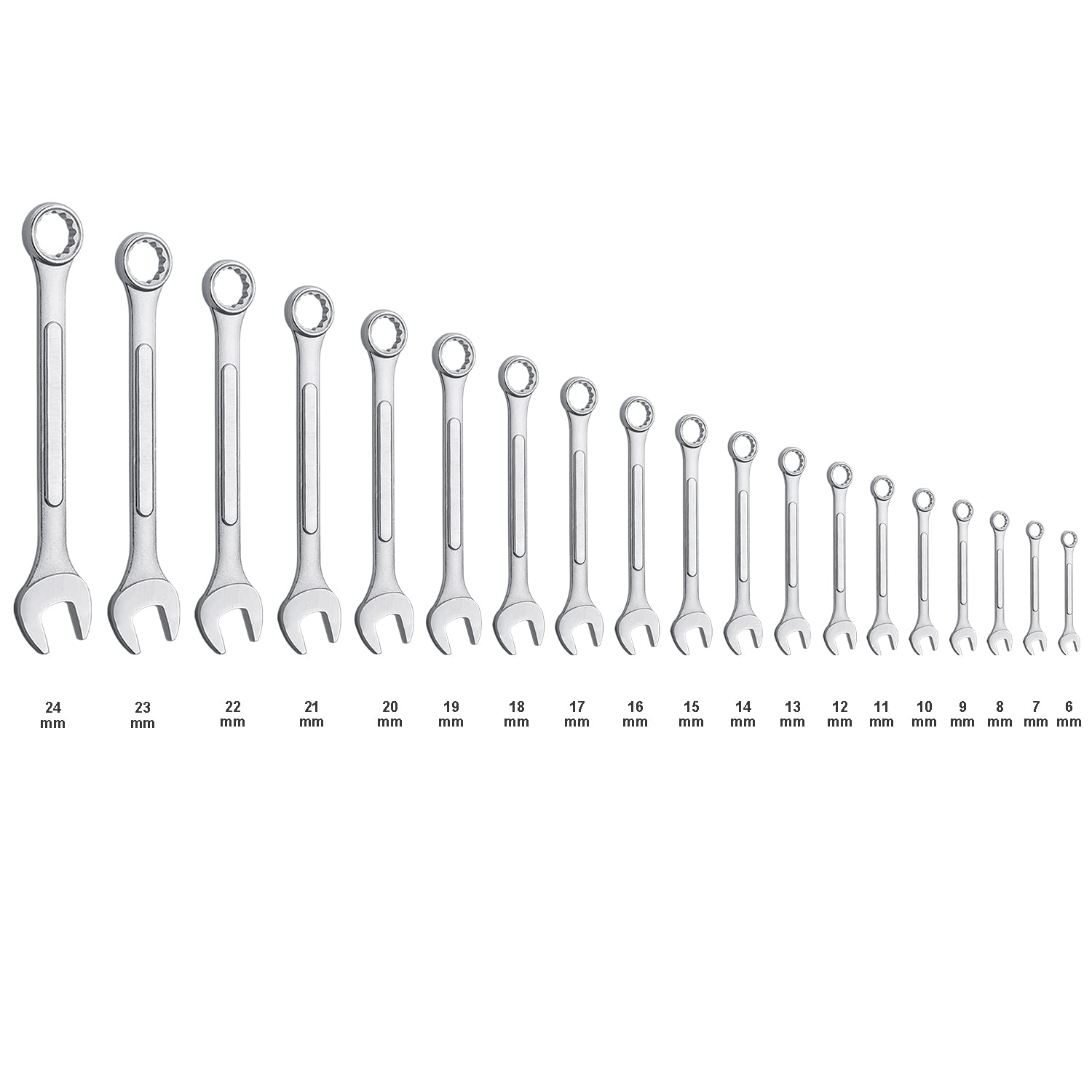 19-Piece Metric Combination Wrench Set, 6mm - 24mm Sizes | Roll-up Pouch, Ideal for Household, Garage, Workshop, Auto Repairs