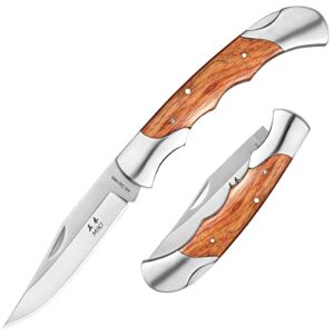 miki classic gentleman edition pocket knife folding knife for edc, 420hc steel super blade, handcrafted cocobolo wood, outdoor camping hiking fishing, everyday carry knife for men women