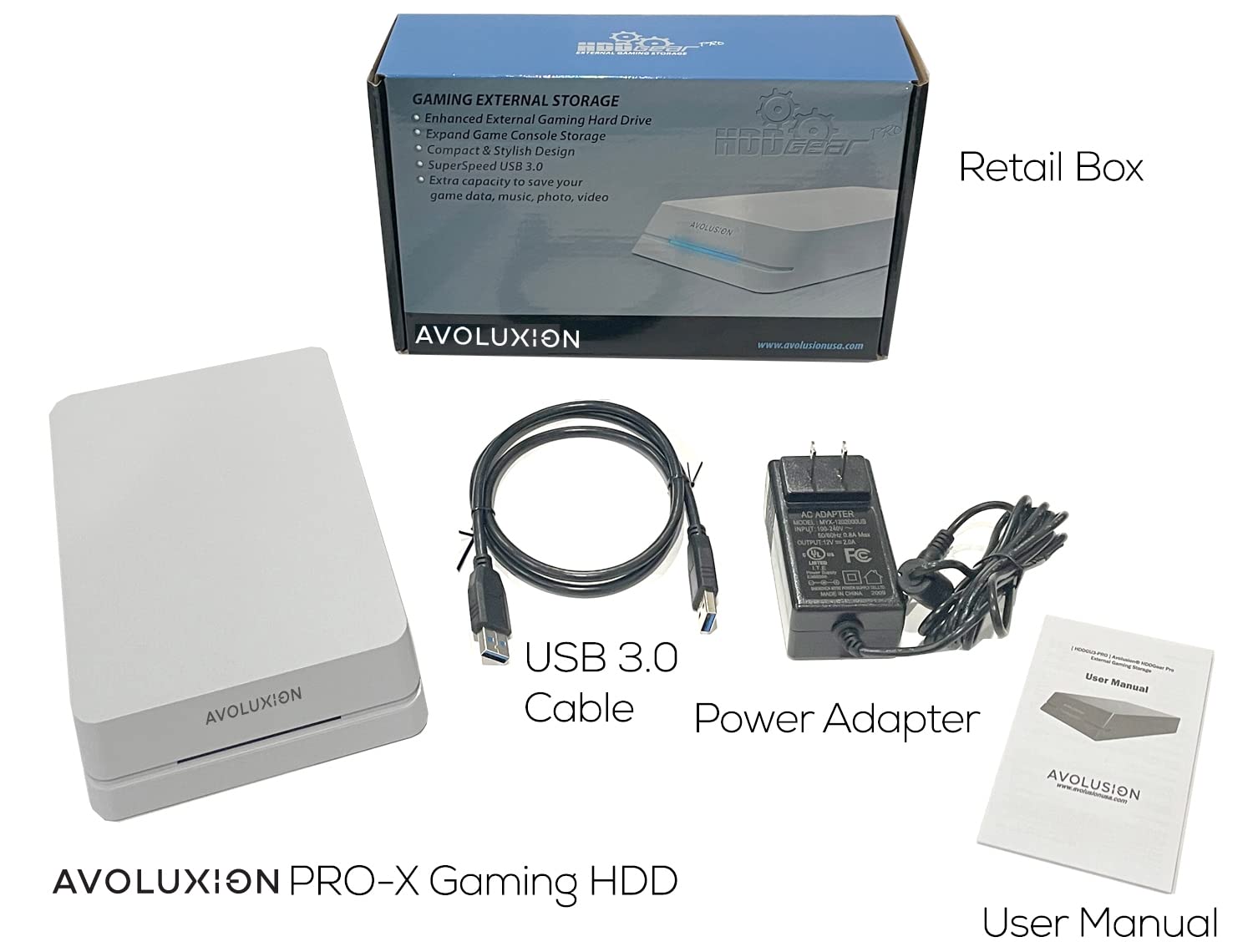 Avoluxion HDDGear Pro 4TB 7200RPM USB 3.0 External Gaming Hard Drive (White) (for PS5, Pre-formatted) - 2 Year Warranty