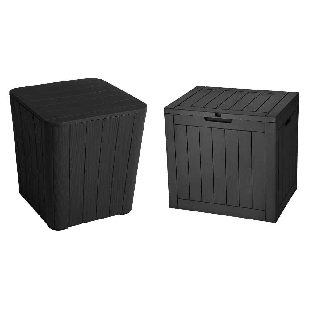 YITAHOME Outdoor Coffee Extra Storage 11.5 Gallon Patio Side Table, 13.4" L x 15.3" W x 16.5" H, Black & 30 Gallon Deck Box, Outdoor Storage Box for Patio Furniture, (Black)