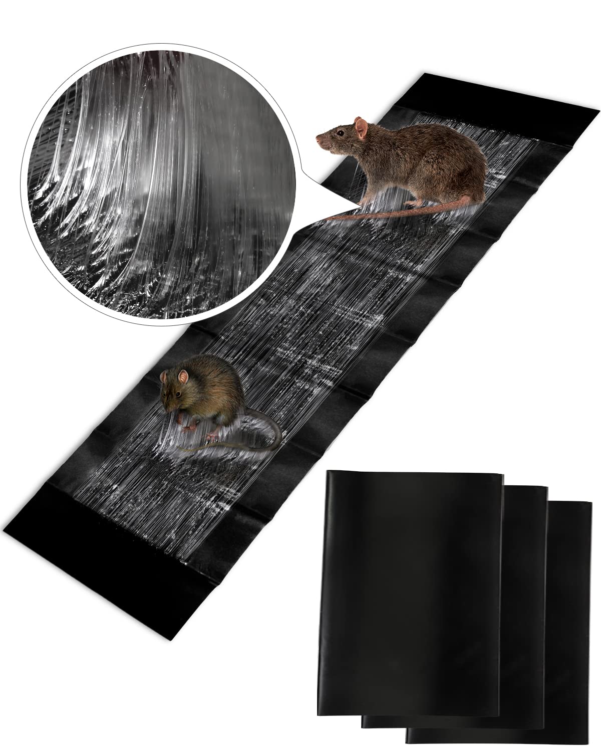 SEEKBIT 3 Pack Rat Sticky Traps 6X Extra Large, Black Mouse Glue Trap Sticky Trap for Mice and Rats, Enhanced Stickiness Trapping Pads Snakes Spiders Roaches for House Rodent Pest Control