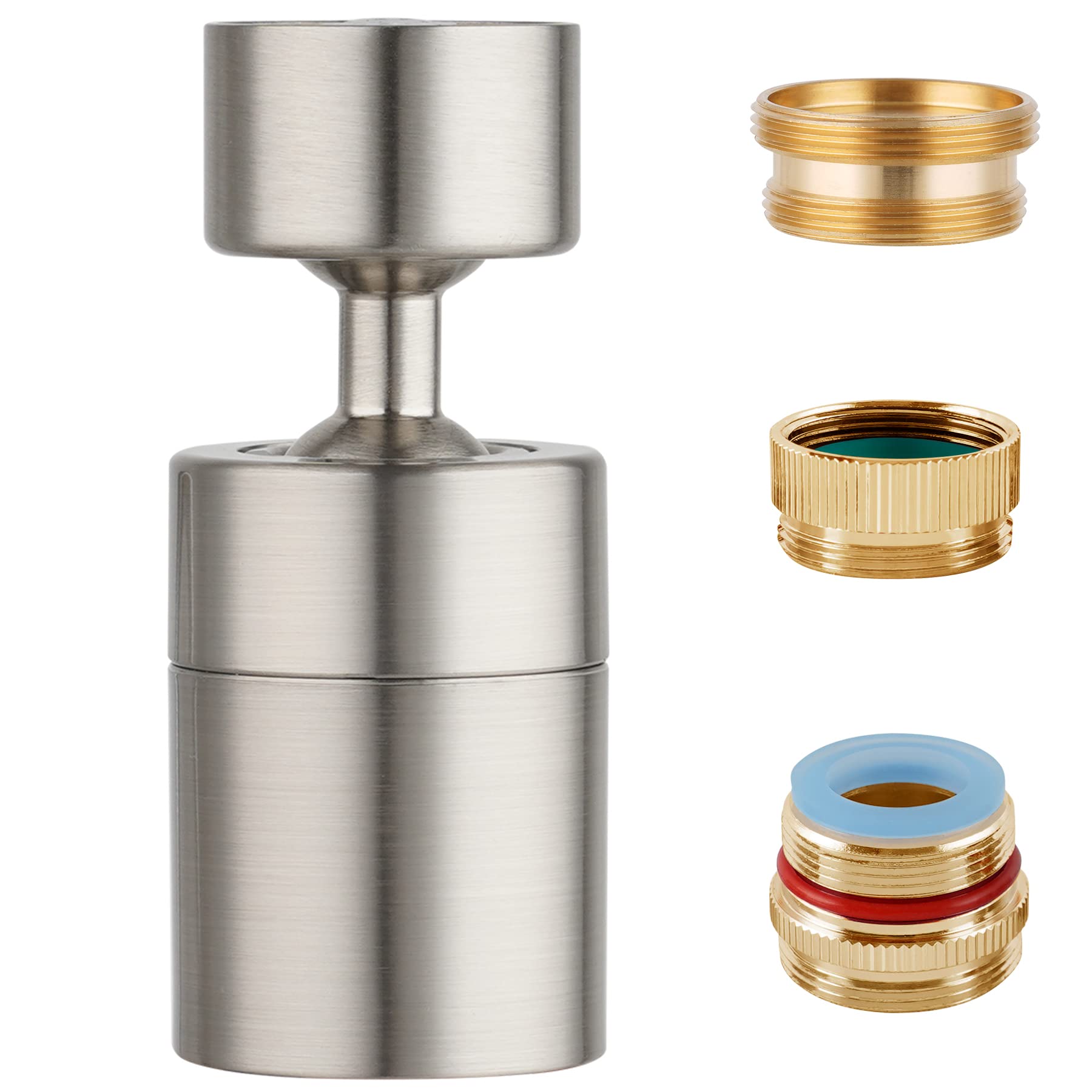 Hygie Rinse Faucet Aerator with 3 Adapters, 2-Flow Bathroom 360° Swivel Female Thread Sink Aerator with Male Adapter, Water Saving Faucet Extender Attachment, Brushed Nickel