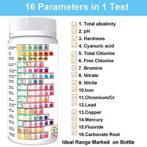 Water Testing Kits for Drinking Water,Hofun 16-Way Home Water Test Kit, Quick & Accurate Water Tester Strips - Detect pH, Total Hardness, Lead, Copper, Mercury,Bromine,Chlorine, Nitrate, Nitrite,