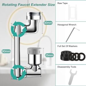 Nantala Faucet Extender,1080° Rotating Robotic Arm Water Faucet Extender, Universal Splash Filter Faucet with 2 Water Outlet Modes, Kitchen Sink Sprayer Attachment,3 Different Threads of 20/22/24mm