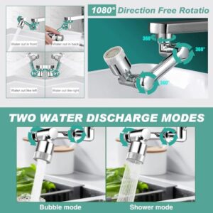 Nantala Faucet Extender,1080° Rotating Robotic Arm Water Faucet Extender, Universal Splash Filter Faucet with 2 Water Outlet Modes, Kitchen Sink Sprayer Attachment,3 Different Threads of 20/22/24mm