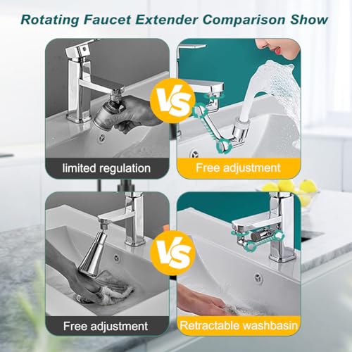 Nantala Faucet Extender,1080° Rotating Robotic Arm Water Faucet Extender, Universal Splash Filter Faucet with 2 Water Outlet Modes, Kitchen Sink Sprayer Attachment,3 Different Threads of 20/22/24mm