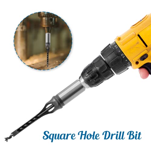 Kyuionty Square Hole Drill Bit, 1/4 Inch Woodworking Hole Saw Mortising Chisel Drill Bits, Hollow Mortise Chisel Spiral Drill Bits Tool