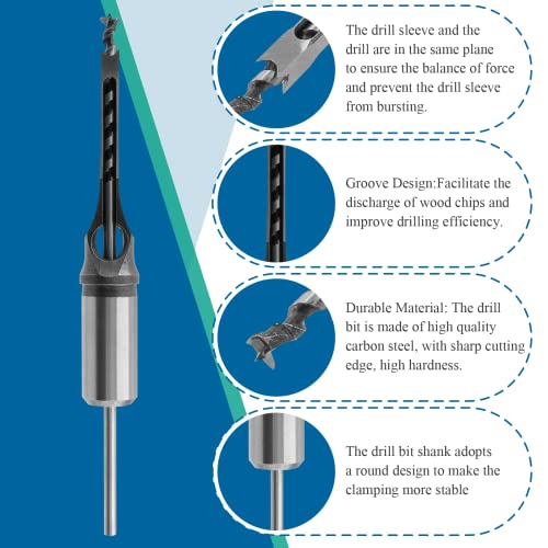 Kyuionty Square Hole Drill Bit, 1/4 Inch Woodworking Hole Saw Mortising Chisel Drill Bits, Hollow Mortise Chisel Spiral Drill Bits Tool