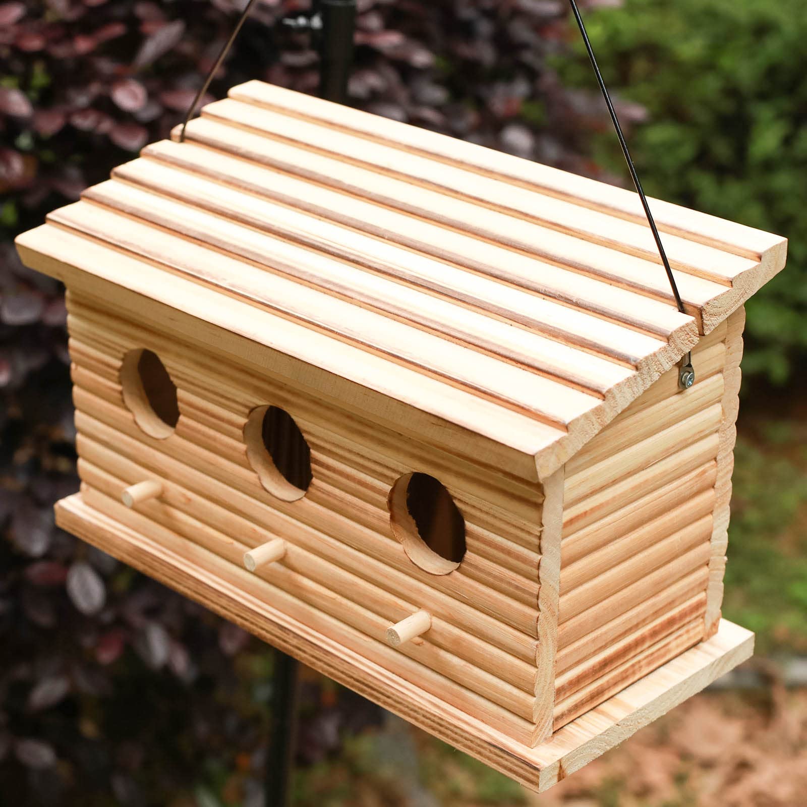 STARSWR Bird Houses for Outside,Outdoor Bird House Room for 3 Bird Families 3 Hole Bluebird Finch Cardinals Hanging Birdhouse