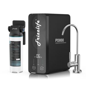 Frizzlife PD800-TAM4 RO Reverse Osmosis Water Filtration System, Alkaline Mineral, with MWT3 Mini Water Tank, with IMC-1 Ice Maker Installation Kit