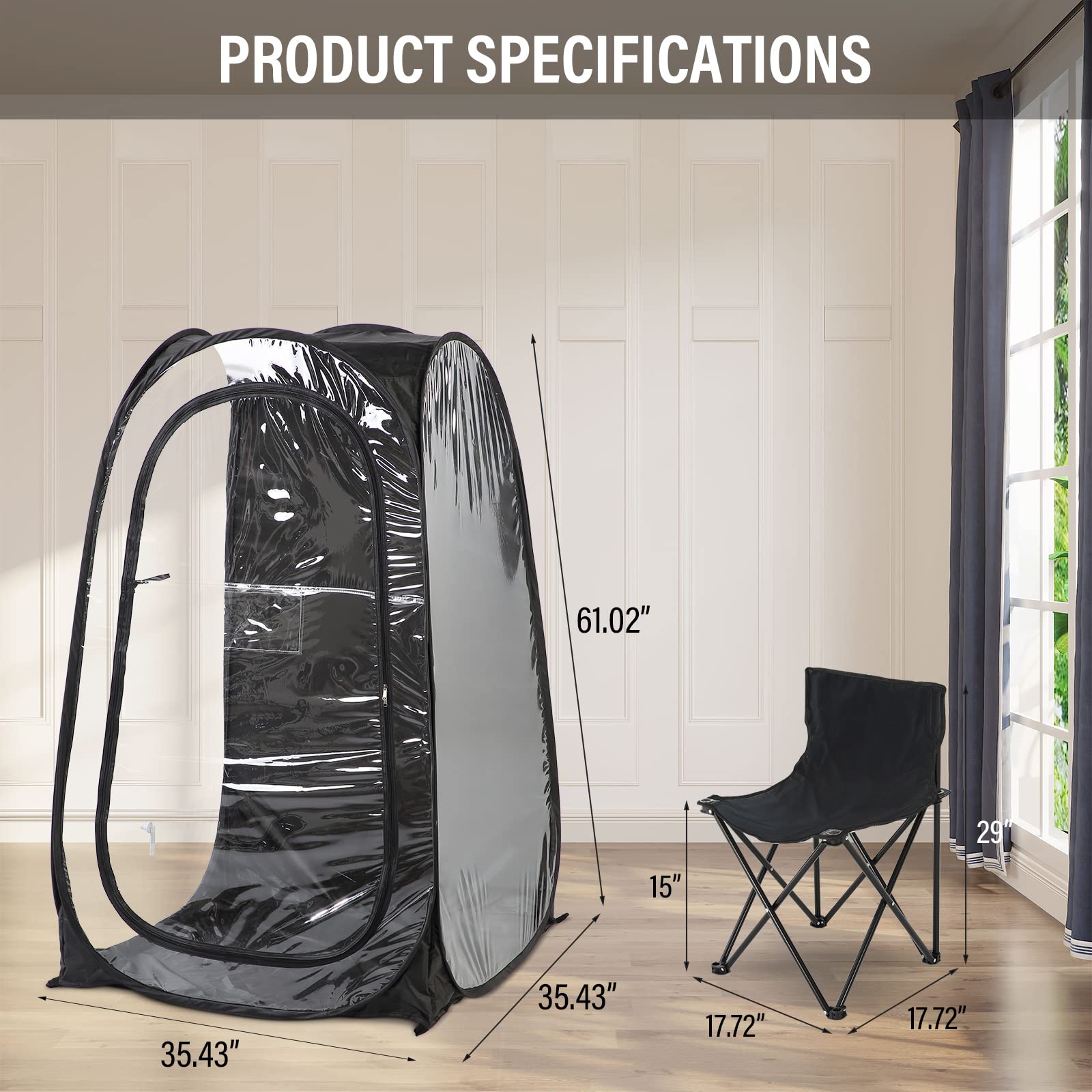 iDOTODO Full Body Portable Sauna Set, Full Size Steam Saunas for Home Personal Steam Sauna Personal Home Spa Transparent One Person Sauna, Remote Control, 4L/1500W Generator, Upgraded Foldable Chair