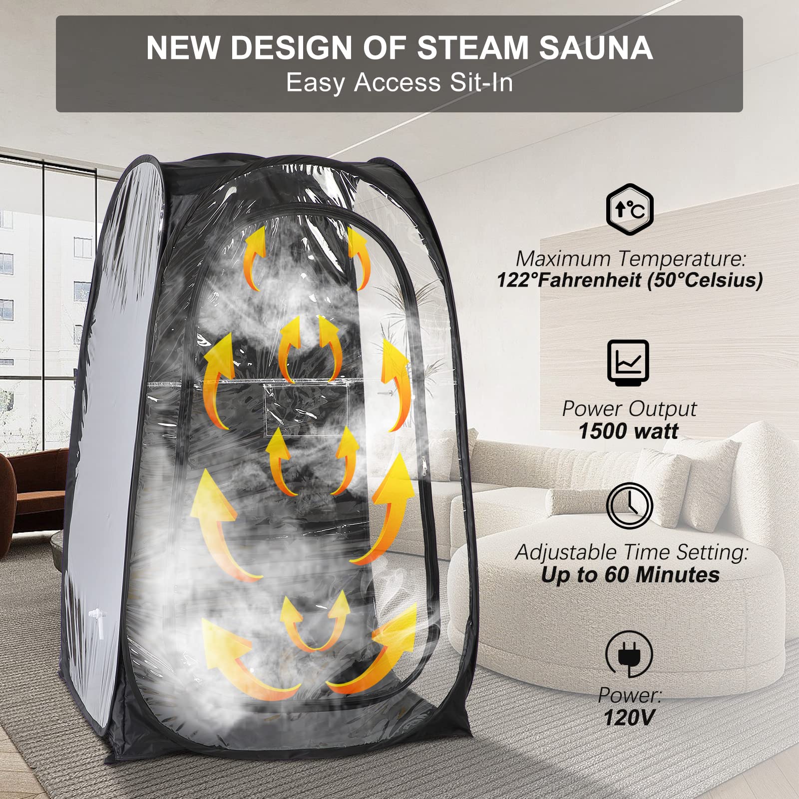 iDOTODO Full Body Portable Sauna Set, Full Size Steam Saunas for Home Personal Steam Sauna Personal Home Spa Transparent One Person Sauna, Remote Control, 4L/1500W Generator, Upgraded Foldable Chair