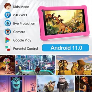 SANNUO Kids Tablet 7 inch Android 11, Pink, 32GB ROM, 2MP+5MP Dual Camera, Bluetooth, WiFi, Shockproof Case