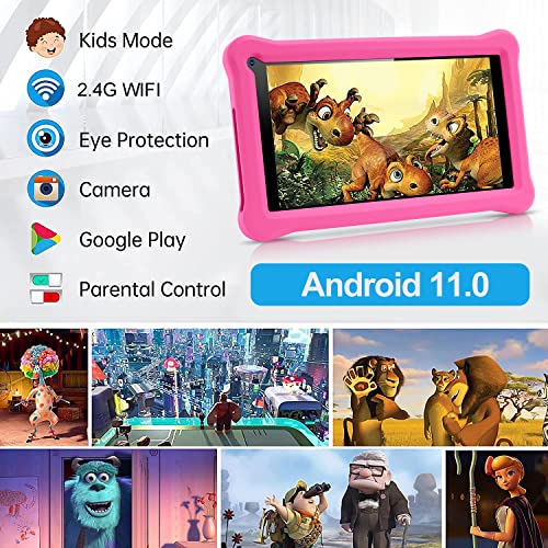 SANNUO Kids Tablet 7 inch Android 11, Pink, 32GB ROM, 2MP+5MP Dual Camera, Bluetooth, WiFi, Shockproof Case