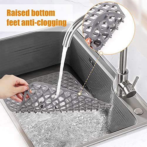 XIACIBDUS Silicone Sink Protector, Kitchen Sink Mats Grid Accessory, Non-slip Reusable Folding Safe Kitchen Details Grid for Bottom of Kitchen Sink (Grey,13.58 ''x 11.6 '')