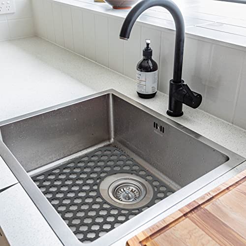 XIACIBDUS Silicone Sink Protector, Kitchen Sink Mats Grid Accessory, Non-slip Reusable Folding Safe Kitchen Details Grid for Bottom of Kitchen Sink (Grey,13.58 ''x 11.6 '')