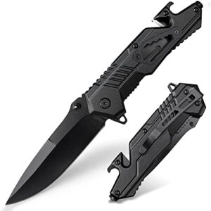 pocket knife for men, folding tactical knives with clip, bottle opener, glass breaker, seatbelt cutter & wrench, edc survival knife, cool pocket knives for outdoor camping