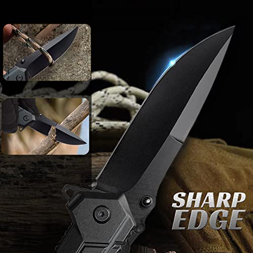 Pocket Knife for Men, Folding Tactical Knives with Clip, Bottle Opener, Glass Breaker, Seatbelt Cutter & Wrench, EDC Survival Knife, Cool Pocket Knives for Outdoor Camping