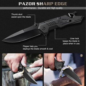 Pocket Knife for Men, Folding Tactical Knives with Clip, Bottle Opener, Glass Breaker, Seatbelt Cutter & Wrench, EDC Survival Knife, Cool Pocket Knives for Outdoor Camping