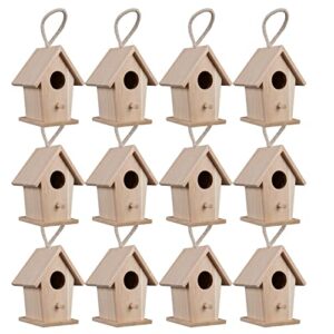 4.3" traditional birdhouse by make market - unfinished hanging birdhouse made of 100% wood, outdoor nesting boxes - bulk 12 pack