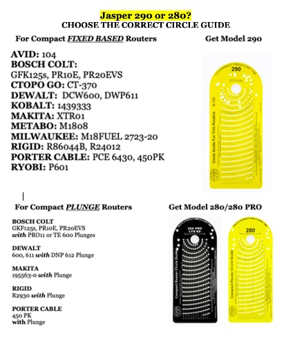 Jasper 290 Circle Cutter Router Jig - Router Circle Cutting Jig Cuts Perfect Circles from 1 1/2” to 18 3/16” D - Circle Guide Kit Fits Most Popular Trim Compact and Cordless Routers