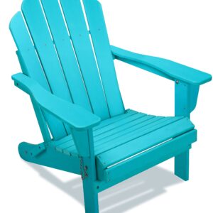 Aoorun Fan Shaped 5-Piece backrest, 420lbs, Widened seat, All Weather Resistant, Foldable HDPE Recyclable Plastic Adirondack Chair-Blue