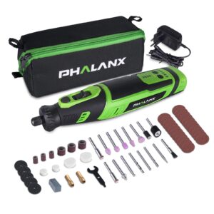 phalanx 8v cordless rotary tool kit, 2.0 ah battery rechargeable rotary tool with 73pcs accessories, 5-speed led light, idea for sanding, carving, polishing, engraving, wood carving, pet grooming