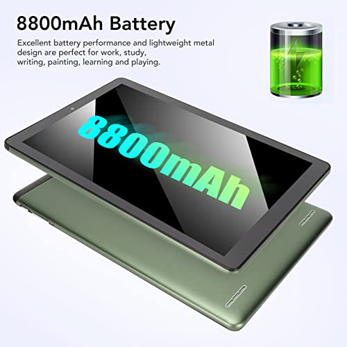 HD Tablet, 10.1 Inch Tablet 8 Cores 2.5GHZ 1960x1080 IPS 8800mAh Green for Reading for 11.0 (US Plug)