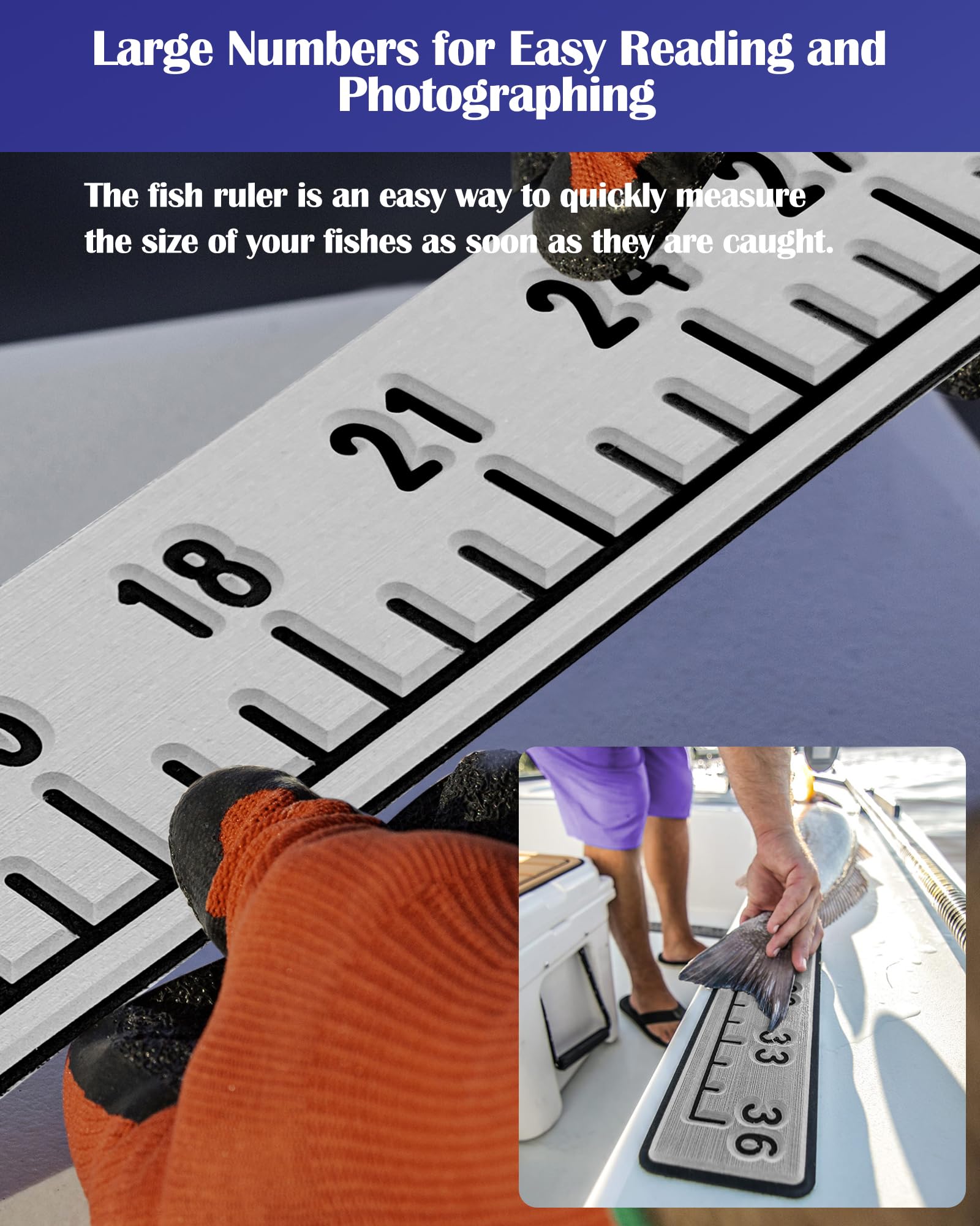 36" Fish Ruler for Boat EVA Foam Fish Measuring Ruler with Self-Adhesive Backing Fish Measurement Tape Sticker Tool for Fish Boat 36 inch