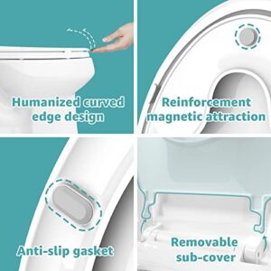 Elongated Toilet Seat with Toddler Seat Built In, Slow Close, Quick Release, Never Loosen, Heavy Duty, White