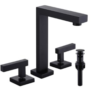 Taucent Black Bathroom Sink Faucet 3-Hole,Modern 8-Inch Bathroom Vanity Faucet 2-Handle Widespread Touch On Bathroom with Overflow Pop Up Drain