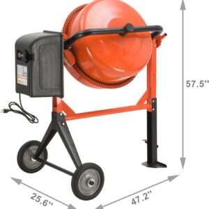 TABU 4.2 Cu Ft Electric Concrete Cement Mixer, 3/4HP 550W Mortar Mixing for Stucco/Seeds, Portable Wheelbarrow Machine (Orange)