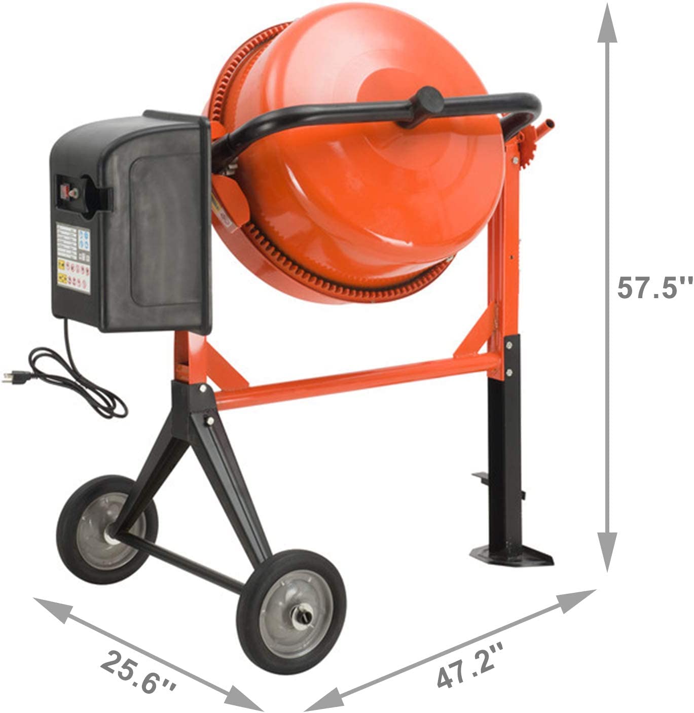 TABU 4.2 Cu Ft Electric Concrete Cement Mixer, 3/4HP 550W Mortar Mixing for Stucco/Seeds, Portable Wheelbarrow Machine (Orange)