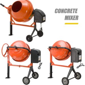 TABU 4.2 Cu Ft Electric Concrete Cement Mixer, 3/4HP 550W Mortar Mixing for Stucco/Seeds, Portable Wheelbarrow Machine (Orange)