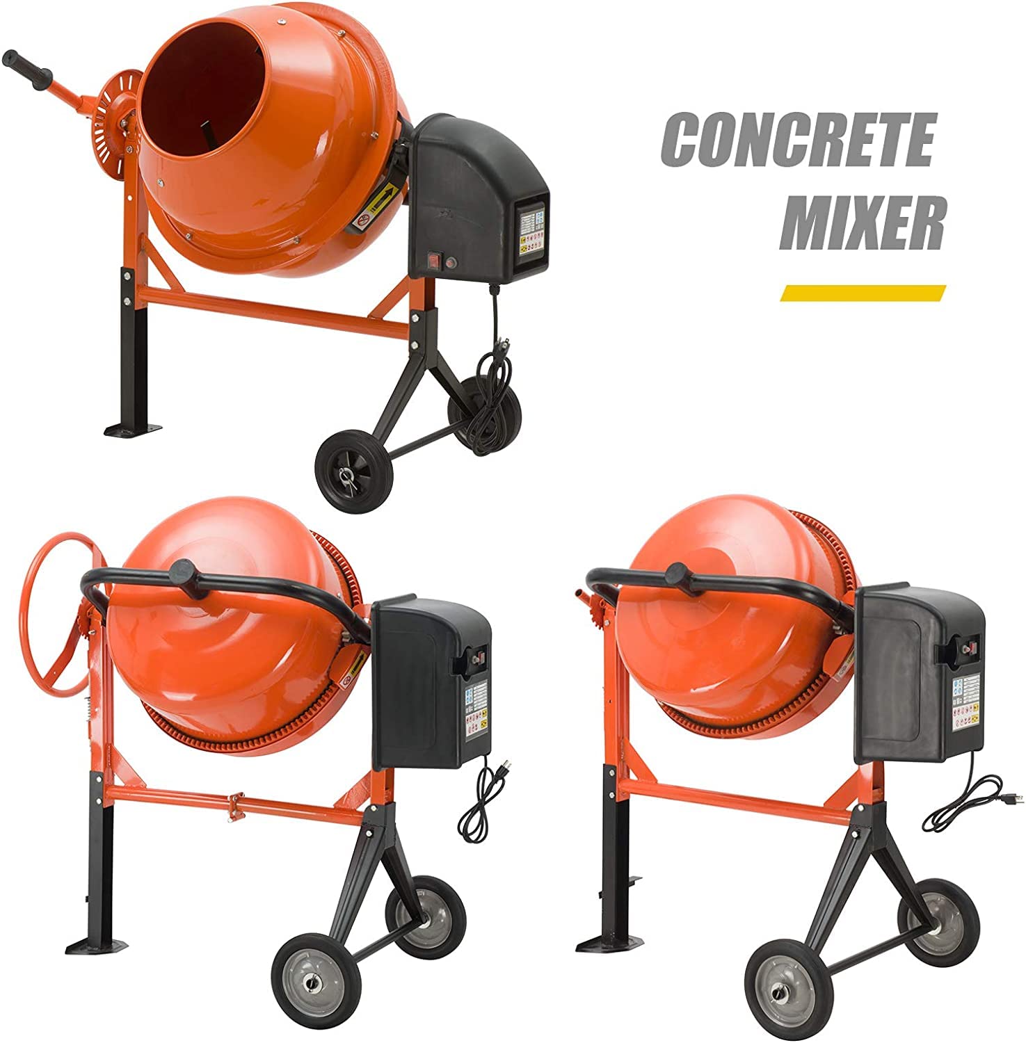 TABU 4.2 Cu Ft Electric Concrete Cement Mixer, 3/4HP 550W Mortar Mixing for Stucco/Seeds, Portable Wheelbarrow Machine (Orange)