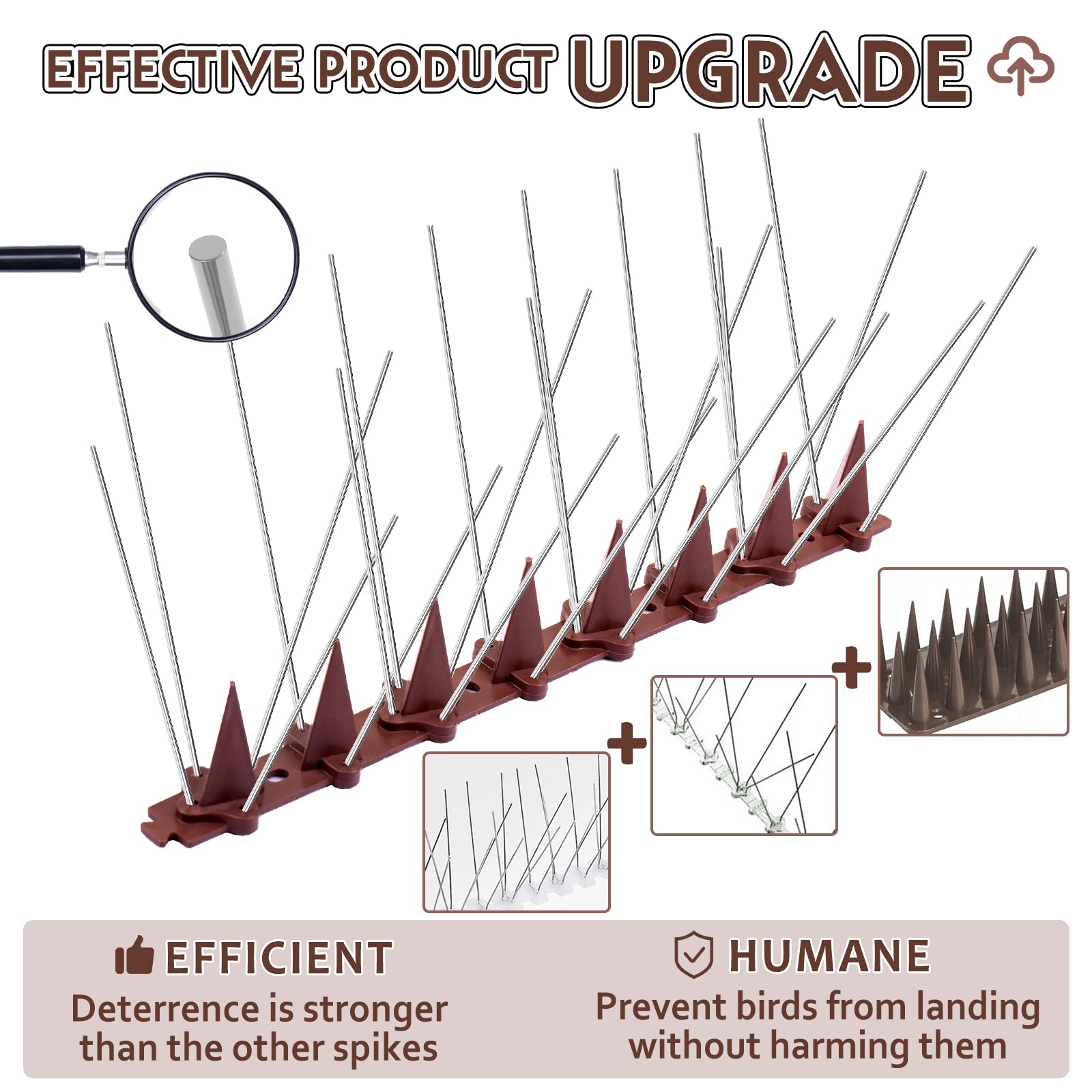 Bird Spikes, Upgraded Bird Spike Stainless Steel, Birds Deterrent Devices Outdoor, Fence Kit for Deterring Small Bird, Crows and Woodpeckers, Balcony, Wall, Railing, Refuse, 10 Pack Covers 8.4'