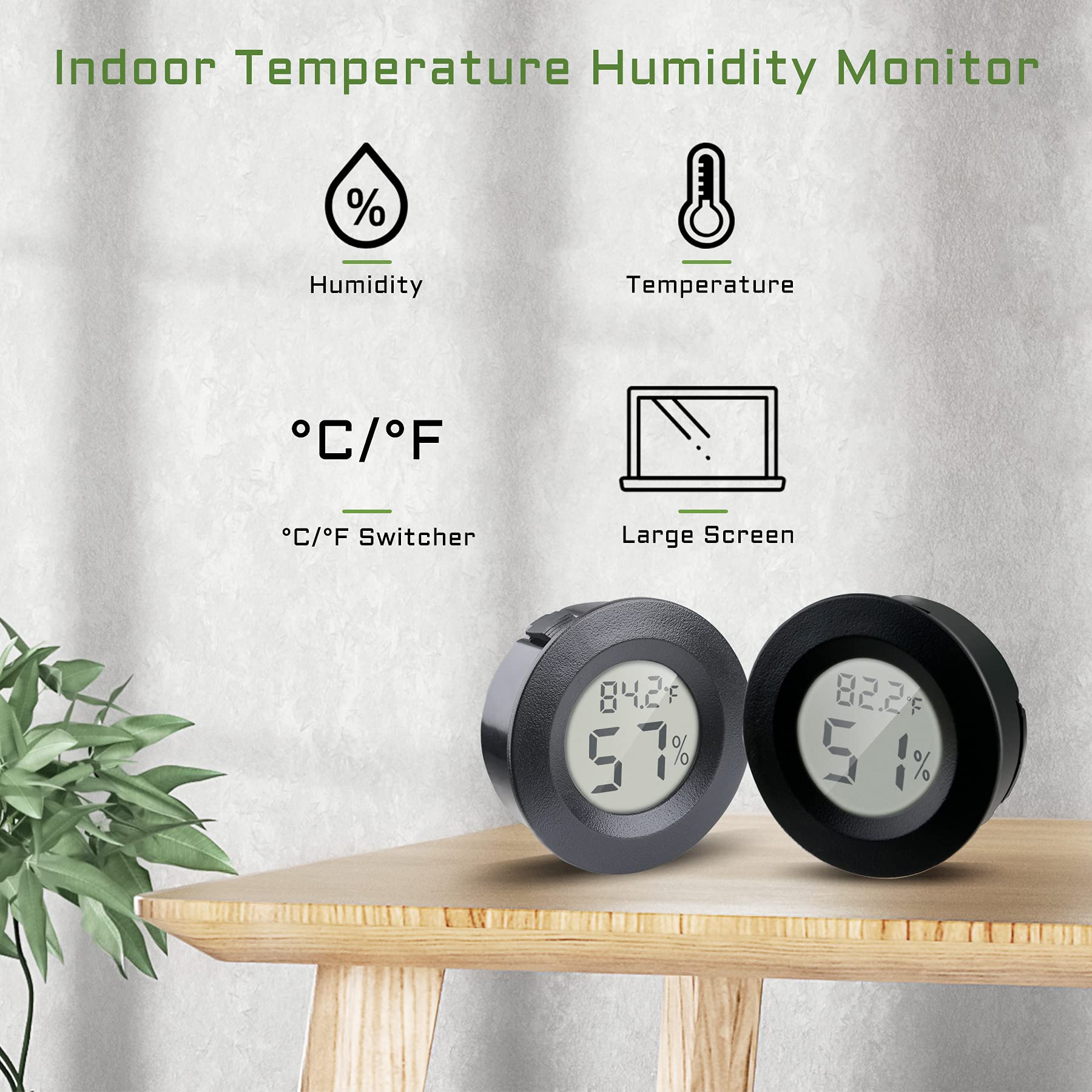 3-Pack Mini Hygrometer Thermometer Meter Digital LCD Monitor Indoor Room Round Humidity Temperature Gauge for Humidors Home Greenhouse Babyroom Reptile Incubator， Monitor