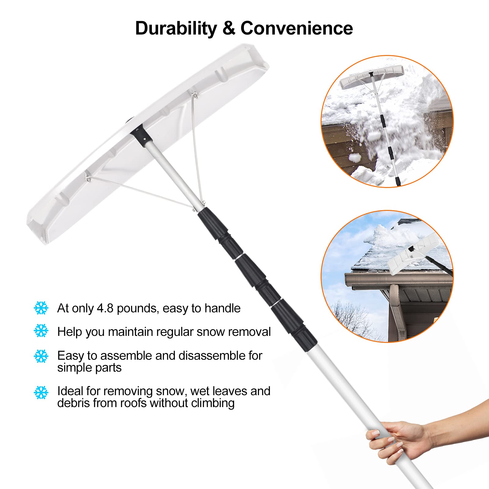 IRONMAX Telescoping Snow Roof Rake, 21FT Lightweight Aluminum Snow Removal Tool with 25 Inch Blade and Extendable Pole, Roof Rakes for Snow, Leaves and Debris Removal